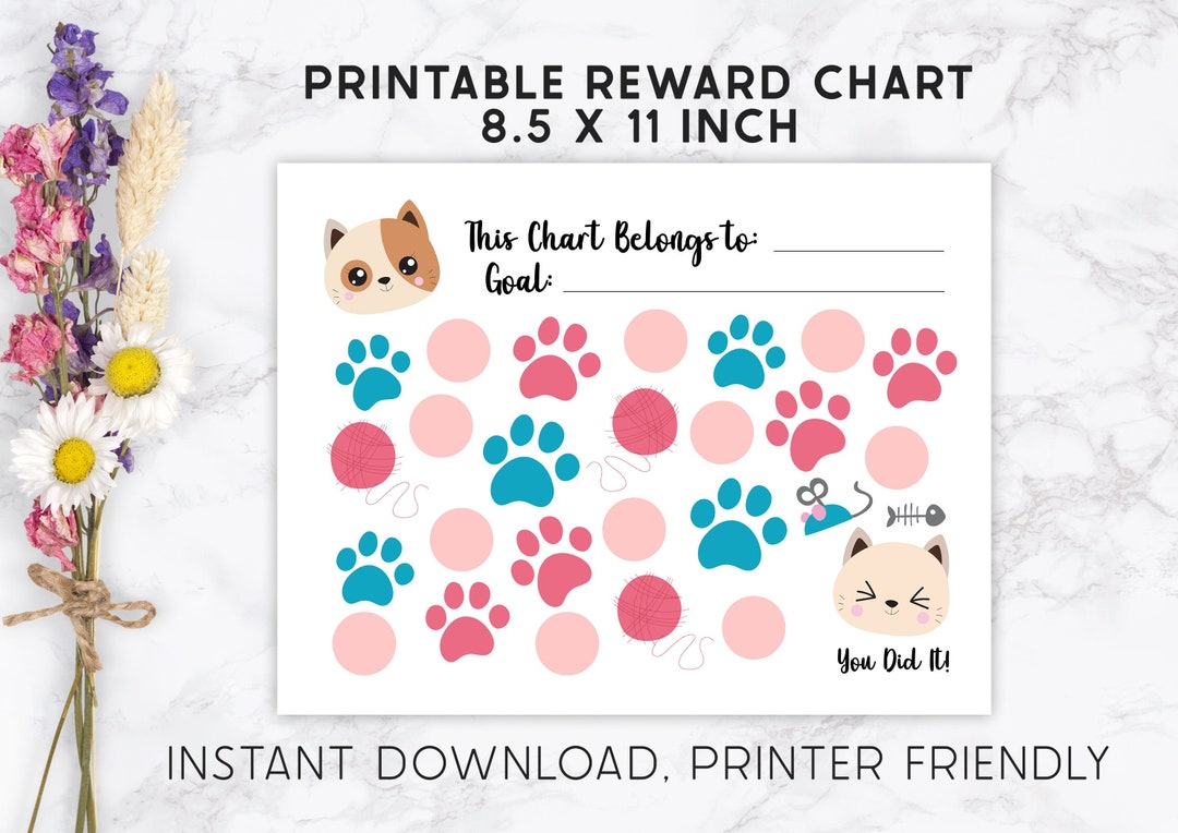 Printable Cat Theme Reward Chart, Girls Reward Chart, Toddler Reward ...