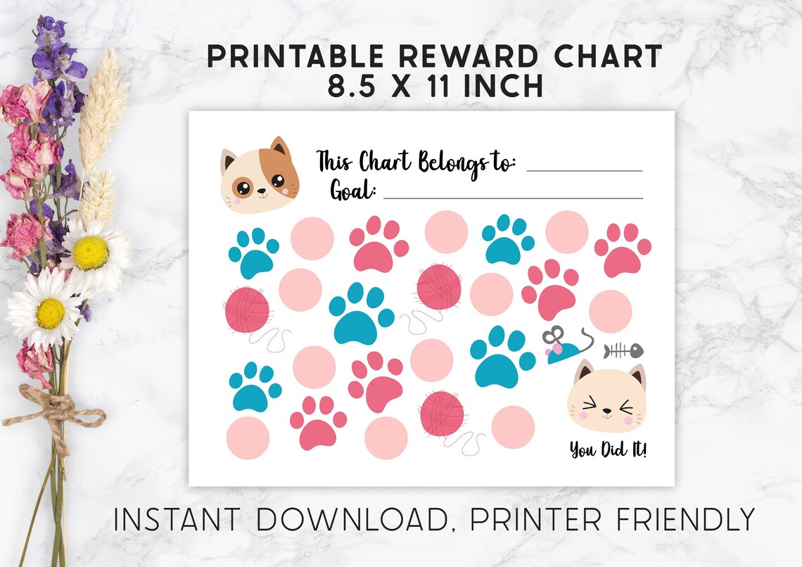 Printable Cat Theme Reward Chart Girls Reward Chart Toddler - Etsy