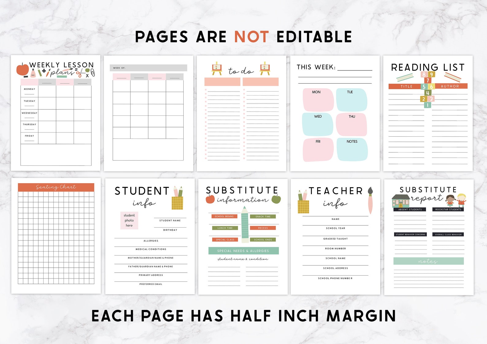 Printable Teacher Planner School Theme Ultimate Teacher - Etsy