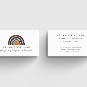 Substitute Teacher Business Cards, Back to School Teacher Contact Cards ...