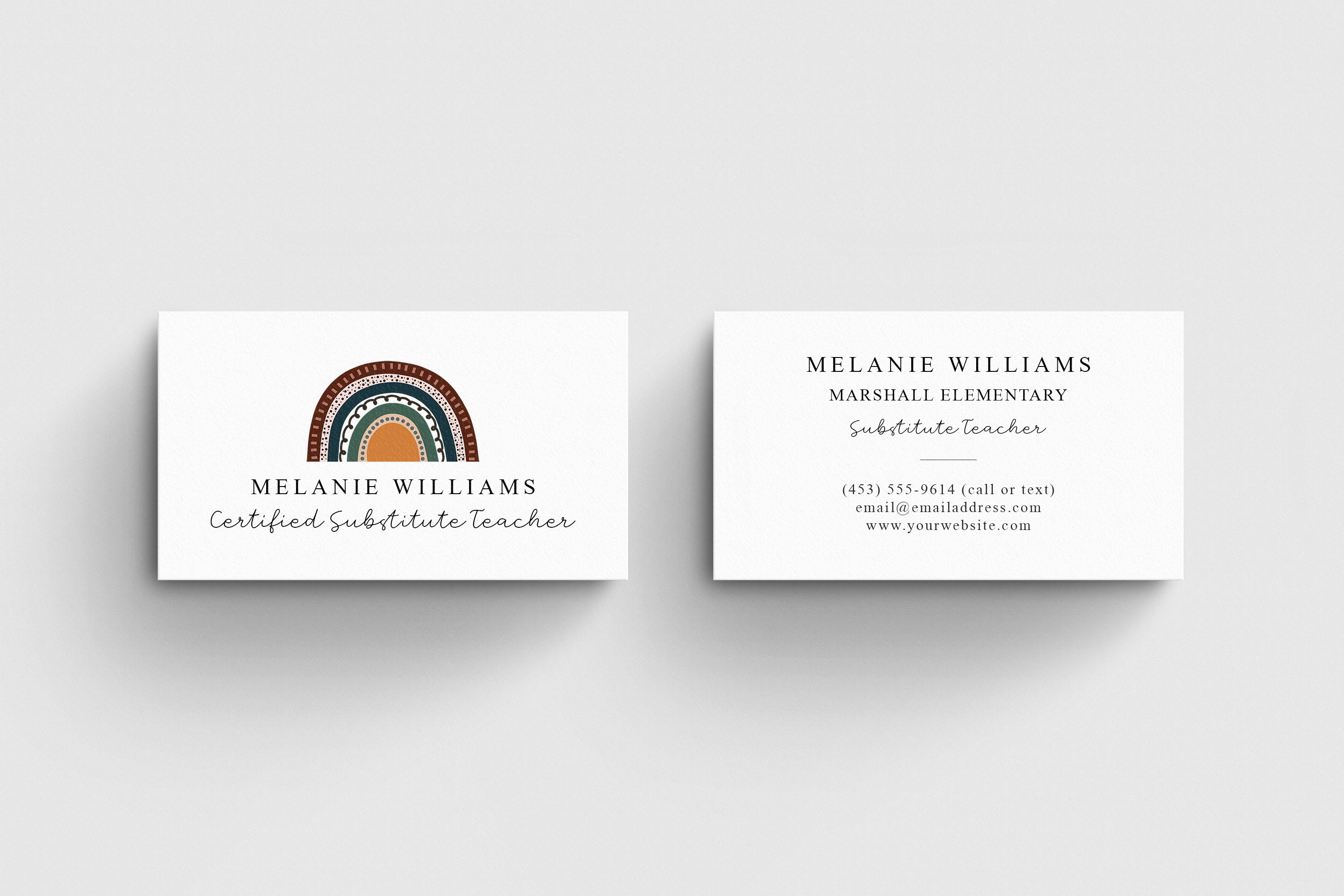 Substitute Teacher Business Cards, Back to School Teacher Contact Cards ...