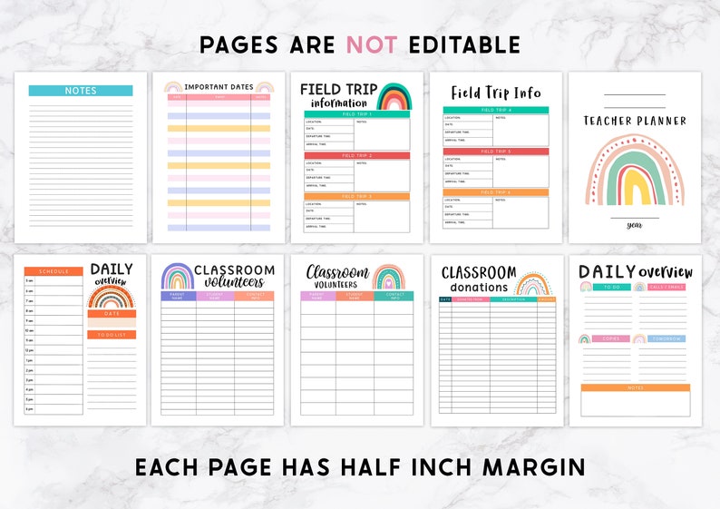 Printable Teacher Planner Rainbow Theme Ultimate Teacher - Etsy