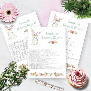 Nursery Rhymes Game Quiz, Baby Shower Game, Printable Bunny Baby Shower ...