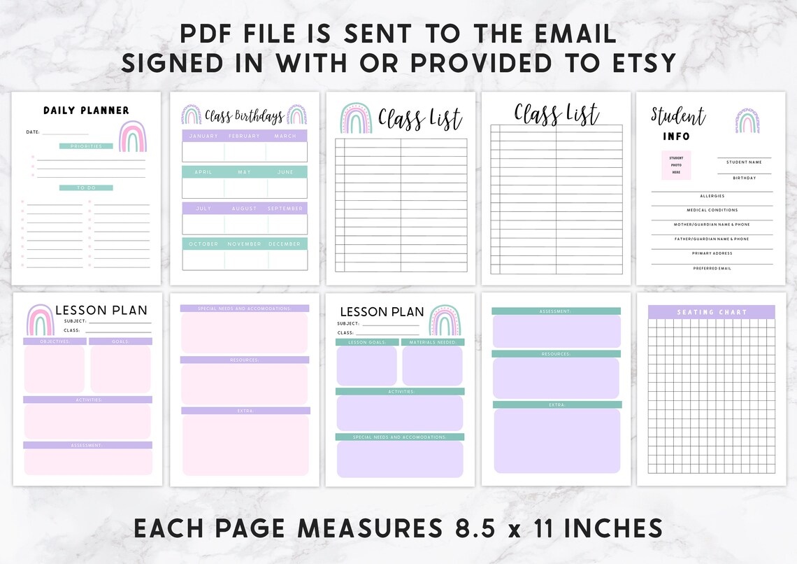 Printable Teacher Planner Pastel Rainbow Teacher Binder Big - Etsy