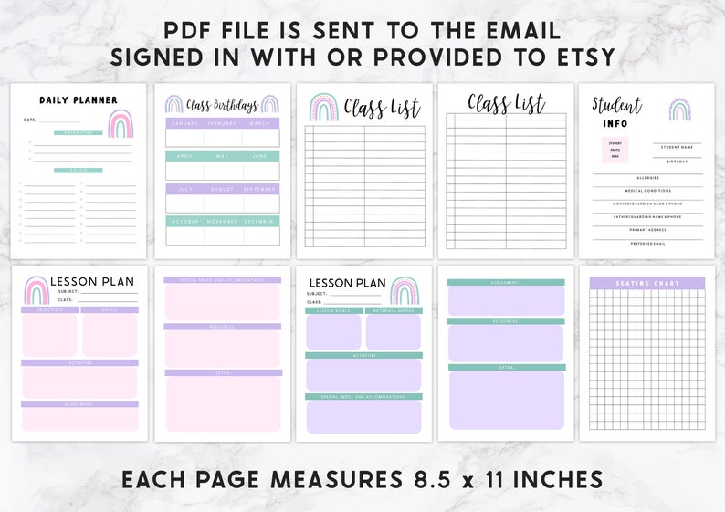 Printable Teacher Planner Pastel Rainbow Teacher Binder Big - Etsy