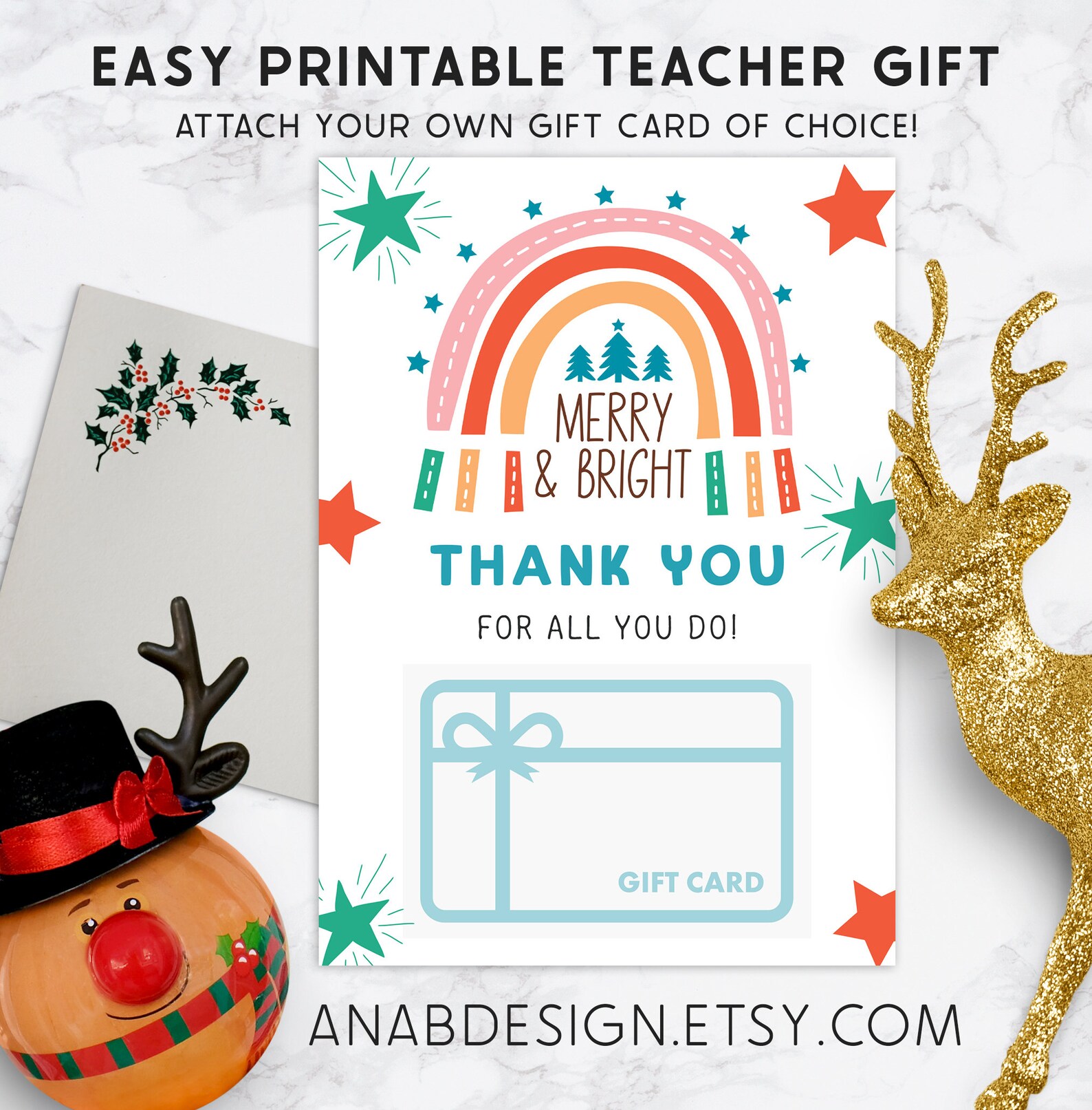 Printable Christmas Gift Card Holder, Teacher Gift Card Holder, Teacher ...