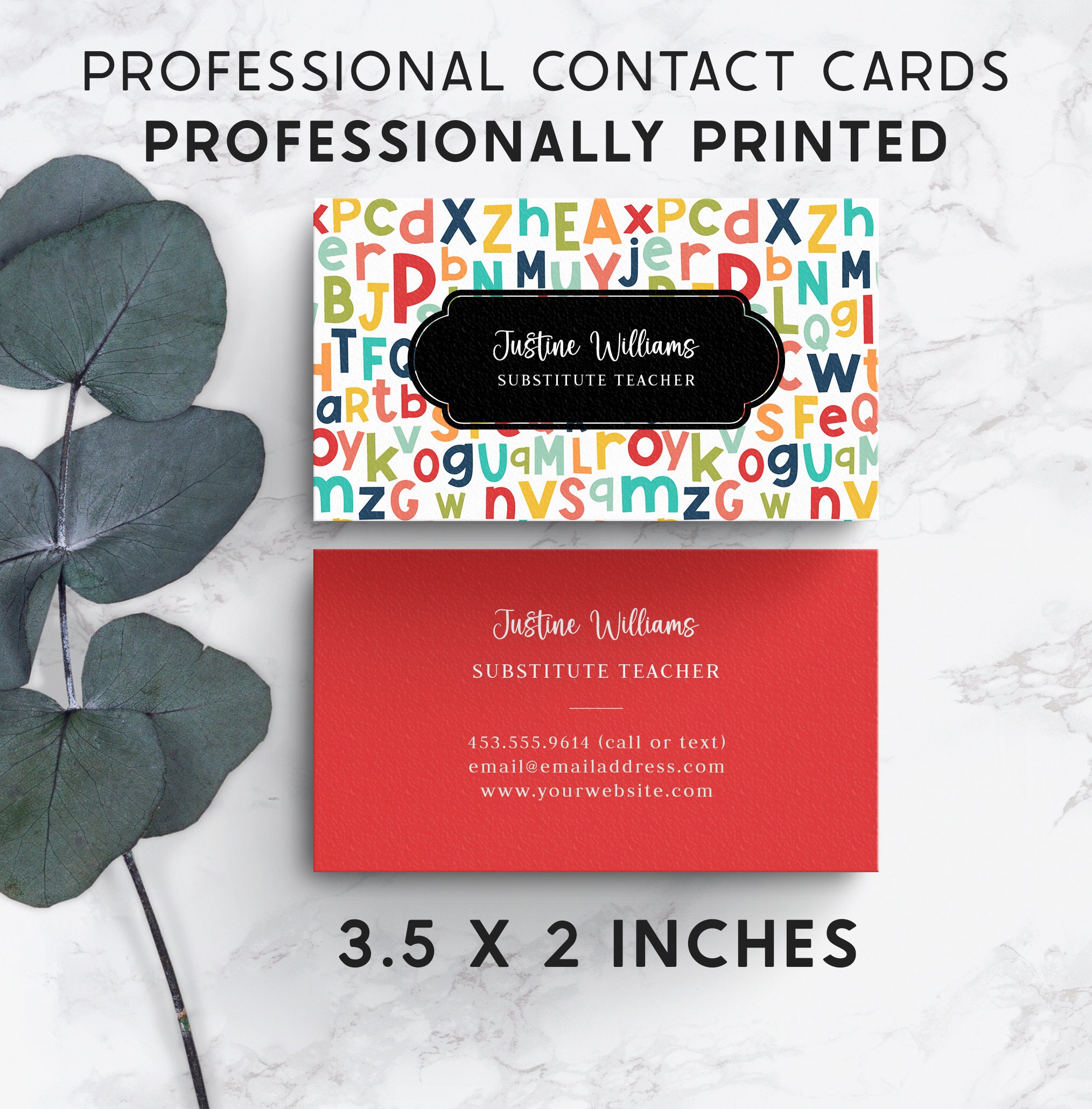 Substitute Teacher Business Cards Elementary Alphabet School - Etsy