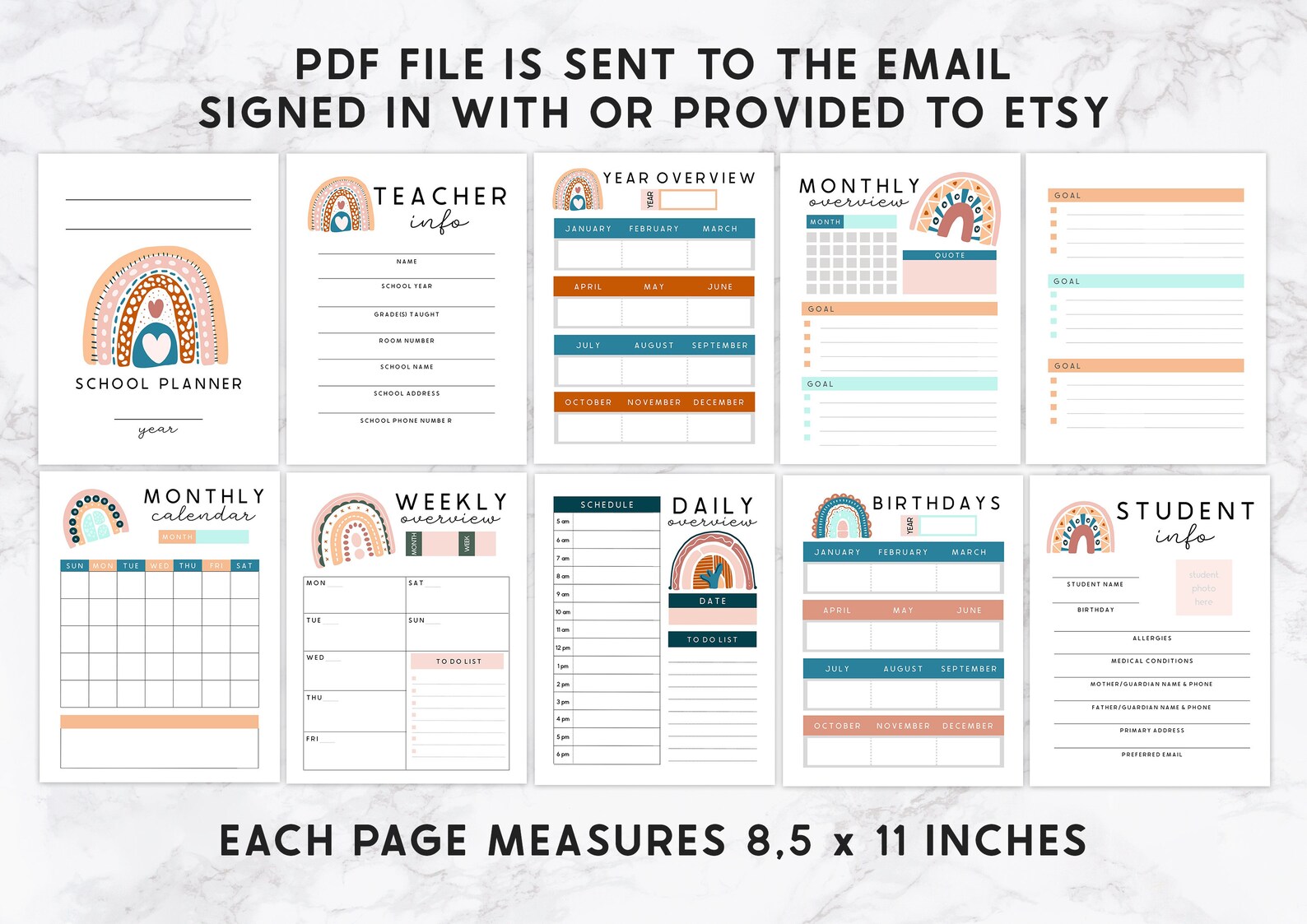 Big Teacher Planner Boho Theme Binder Planner Rainbow - Etsy