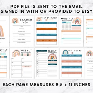 Big Teacher Planner, Boho Theme Binder Planner, Rainbow Classroom ...