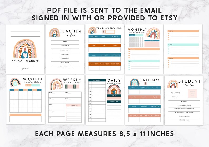 Big Teacher Planner Boho Theme Binder Planner Rainbow - Etsy