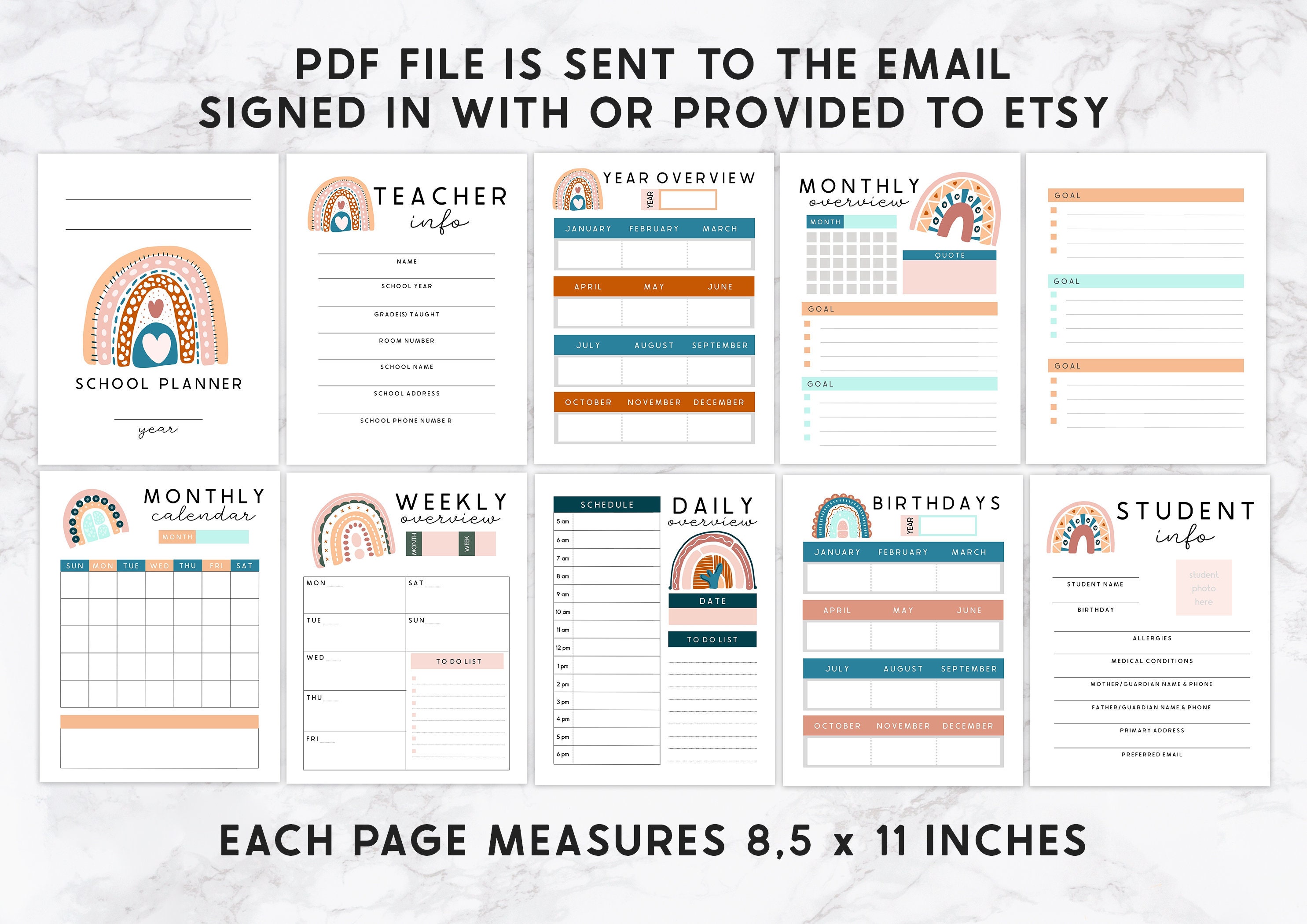 Big Teacher Planner Boho Theme Binder Planner Rainbow - Etsy