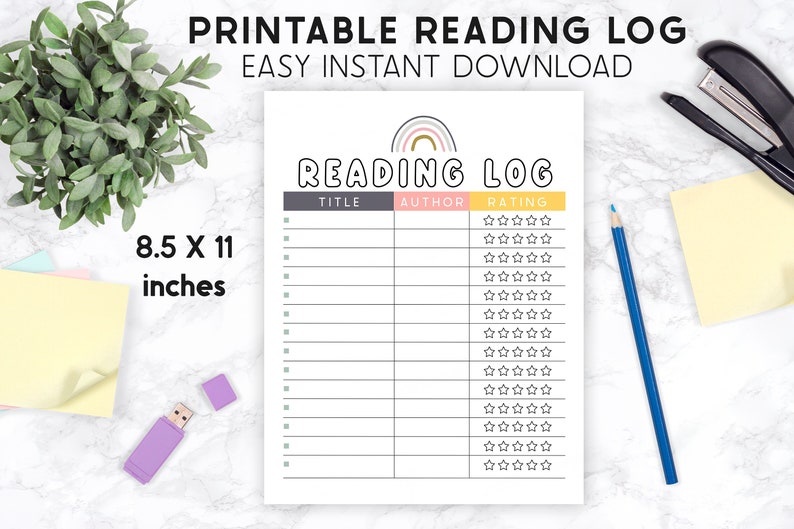 Printable Reading Log, Printable Book Tracker, Reading Planner, Rainbow ...