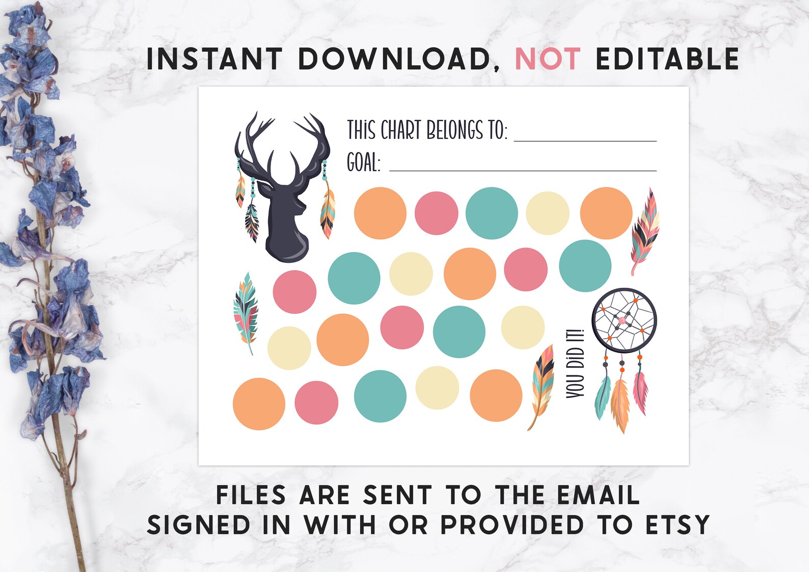 Printable Boho Reward Chart, Dreamcatcher Sticker Chart, Home Reward ...