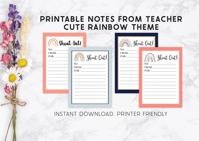 Printable Notes From Teacher Cards Rainbow Reward Cards - Etsy