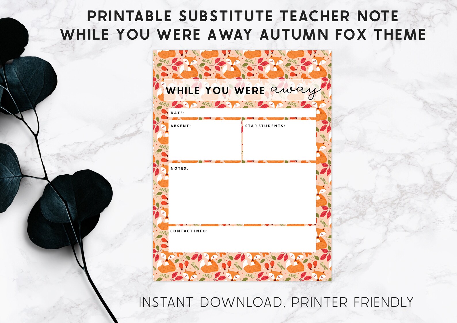 Printable Substitute Teacher Note While You Were Away Note - Etsy