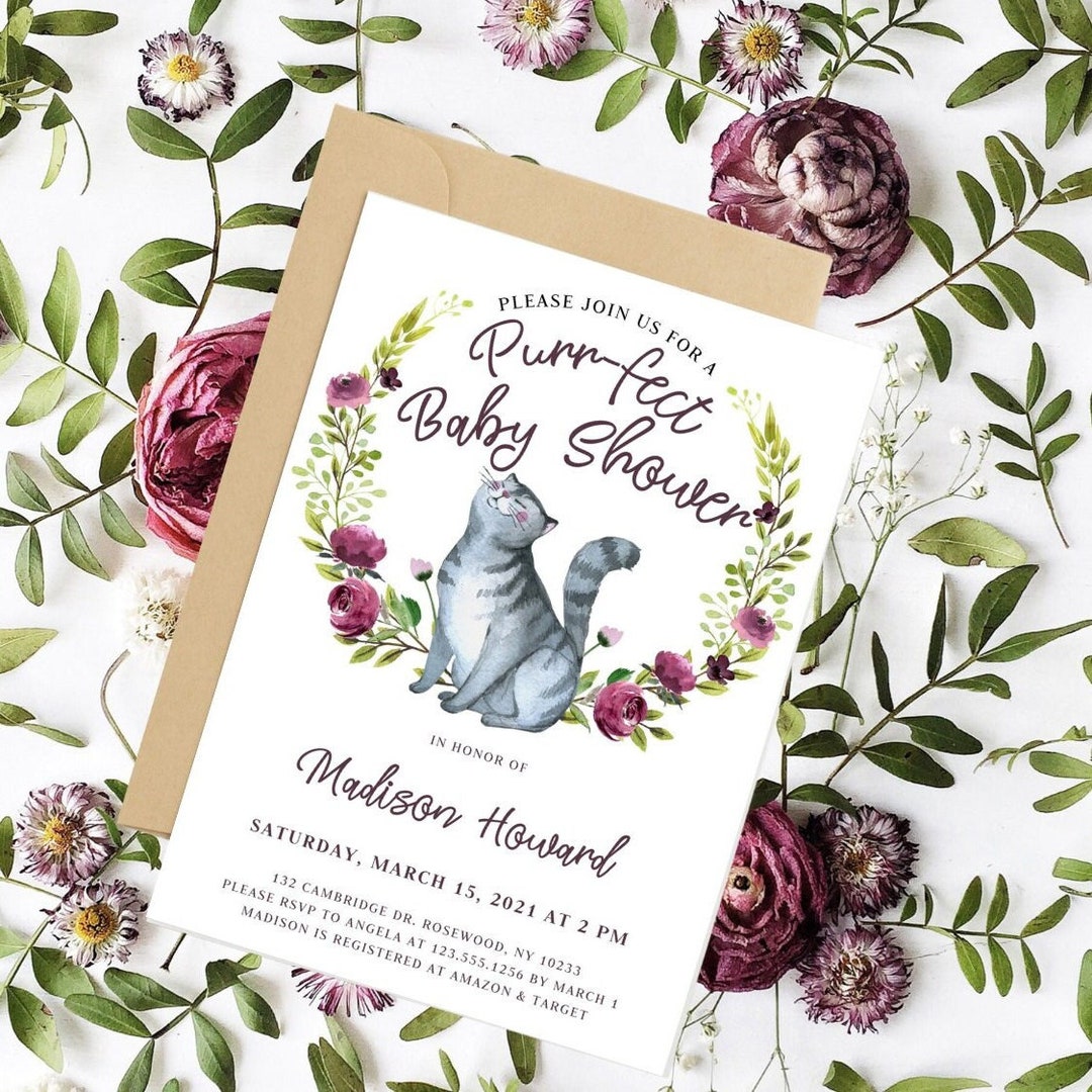 Cat Baby Shower Invitation Editable Purr-fect Baby Shower - Etsy
