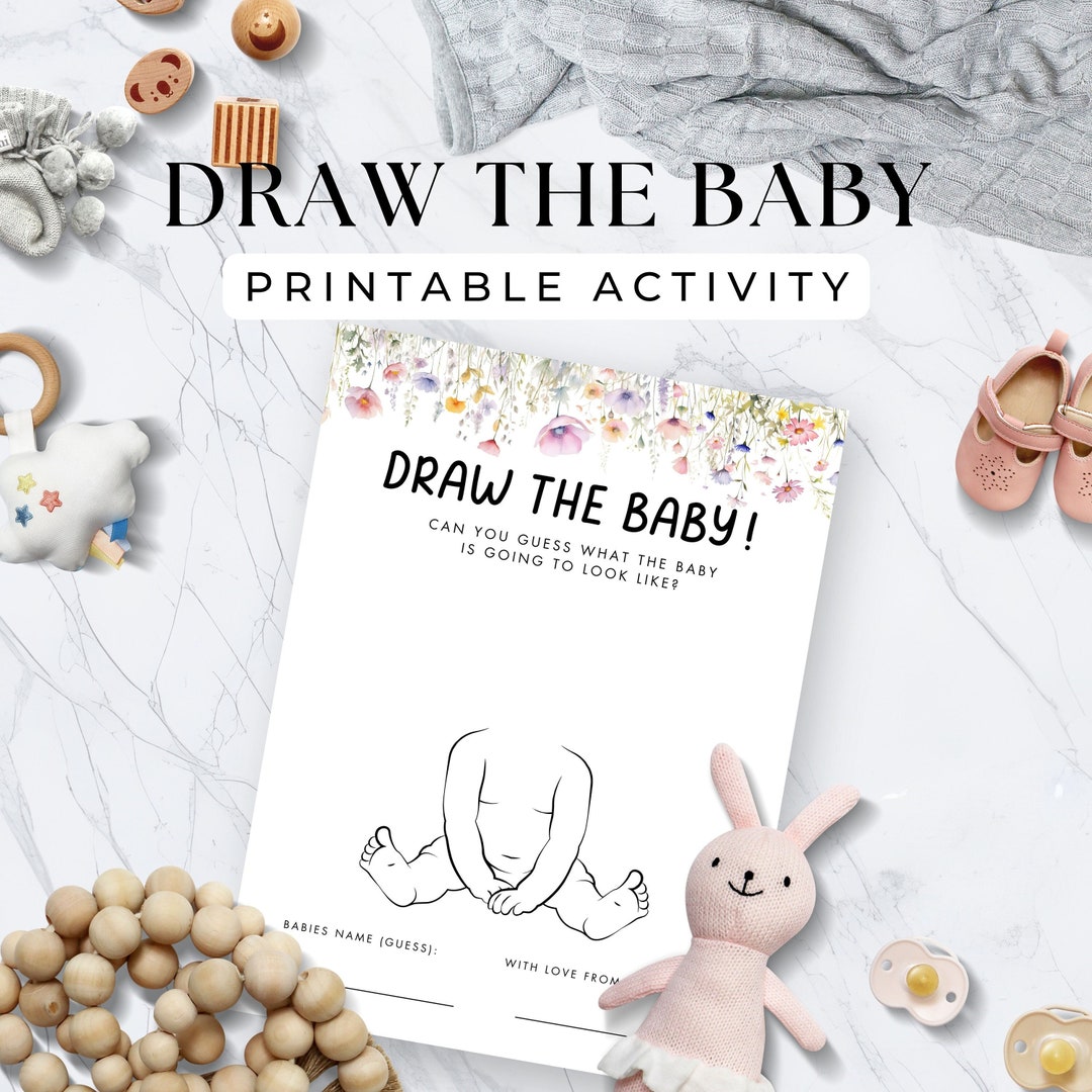 Printable Baby Shower Game Draw the Baby Activity Gender - Etsy