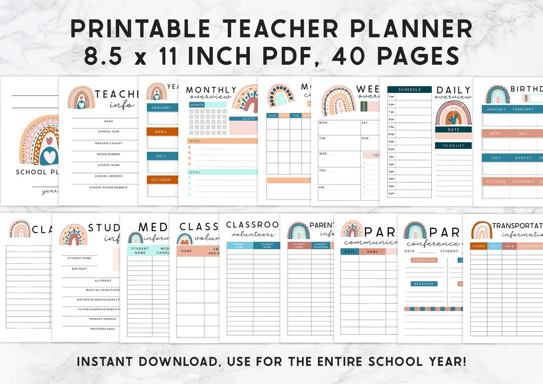 Big Teacher Planner Boho Theme Binder Planner Rainbow - Etsy
