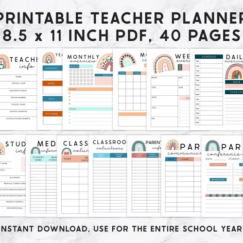Big Teacher Planner Boho Theme Binder Planner Rainbow - Etsy