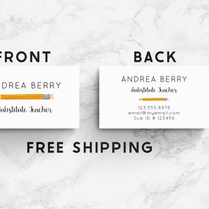 Substitute Teacher Business Cards, Open House Contact Cards, Back to ...