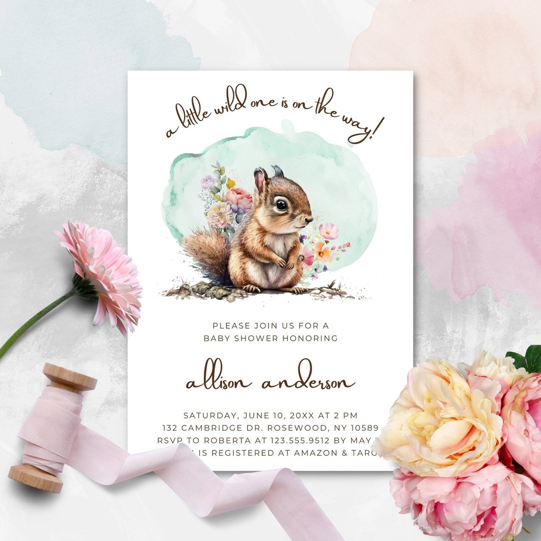 Editable Squirrel Baby Shower Invitation, Woodland Baby Shower Invite ...