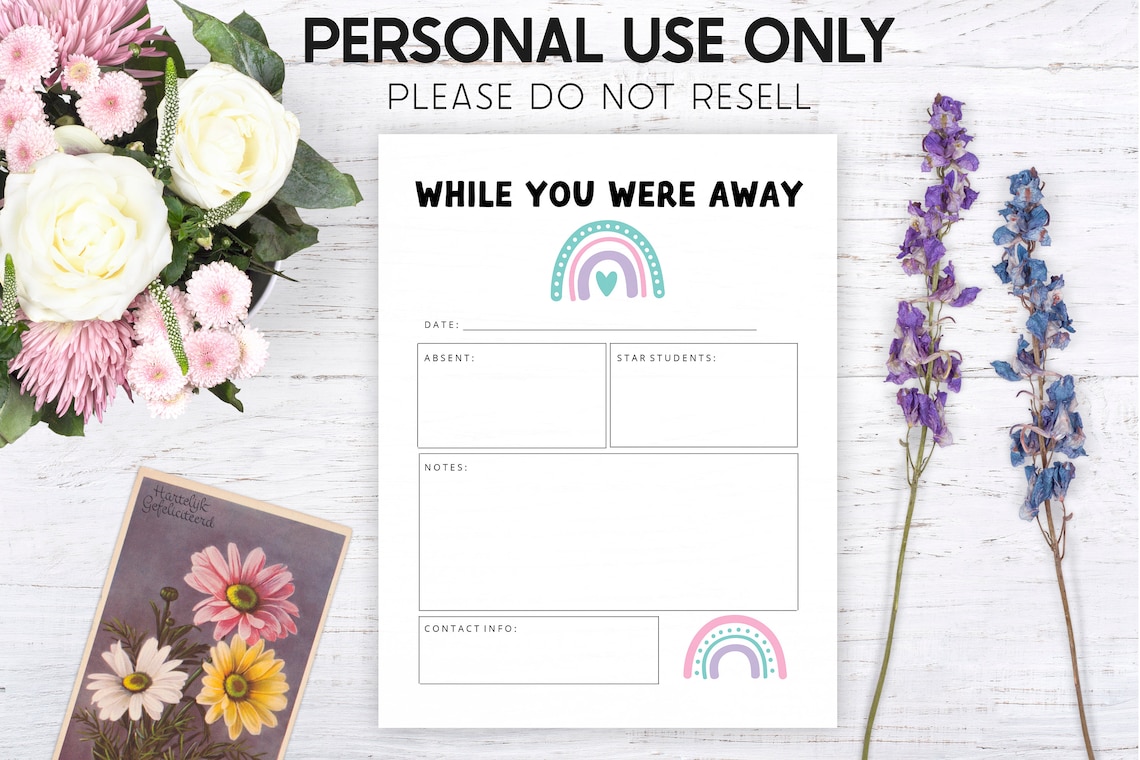 Printable Substitute Teacher While You Were Away Note Pastel - Etsy