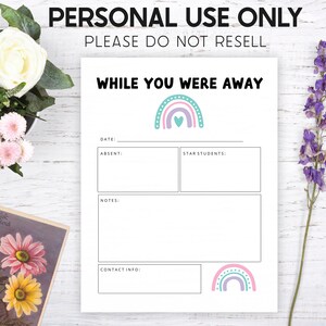 Printable Substitute Teacher While You Were Away Note, Pastel Rainbow ...