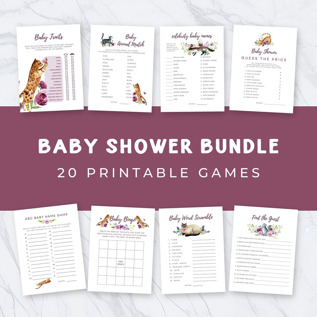 Purrfect Baby Shower Game Bundle, Printable Baby Shower Game Pack ...