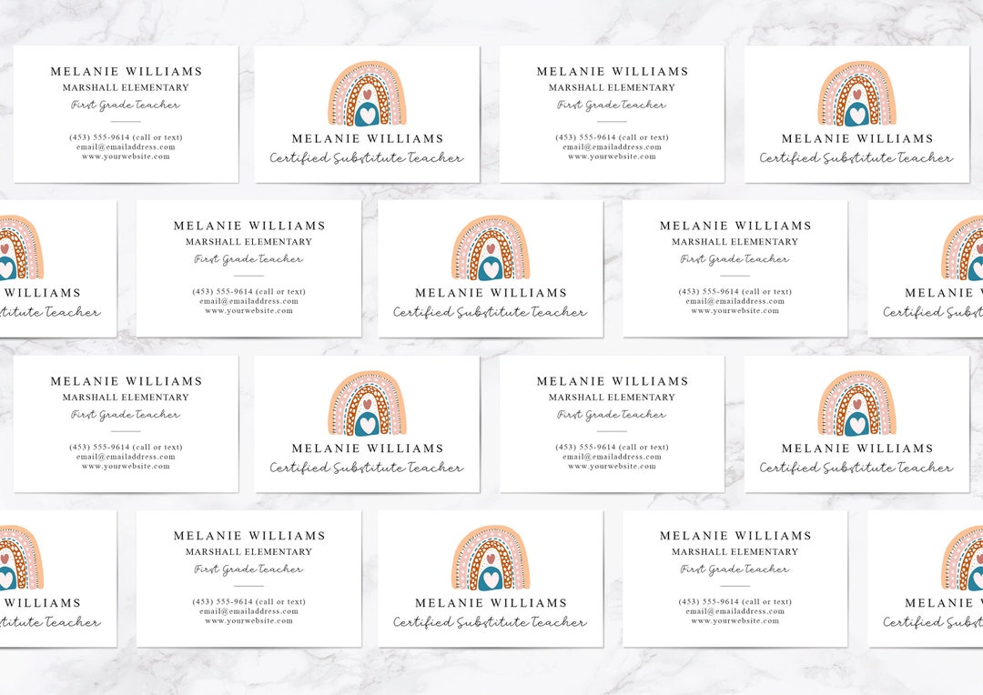 Substitute Teacher Business Cards, Boho Rainbow Open House Contact ...