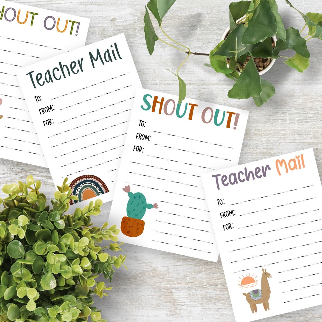 Printable Notes From Teacher Cards, Boho Llama Reward Cards, Rainbow ...