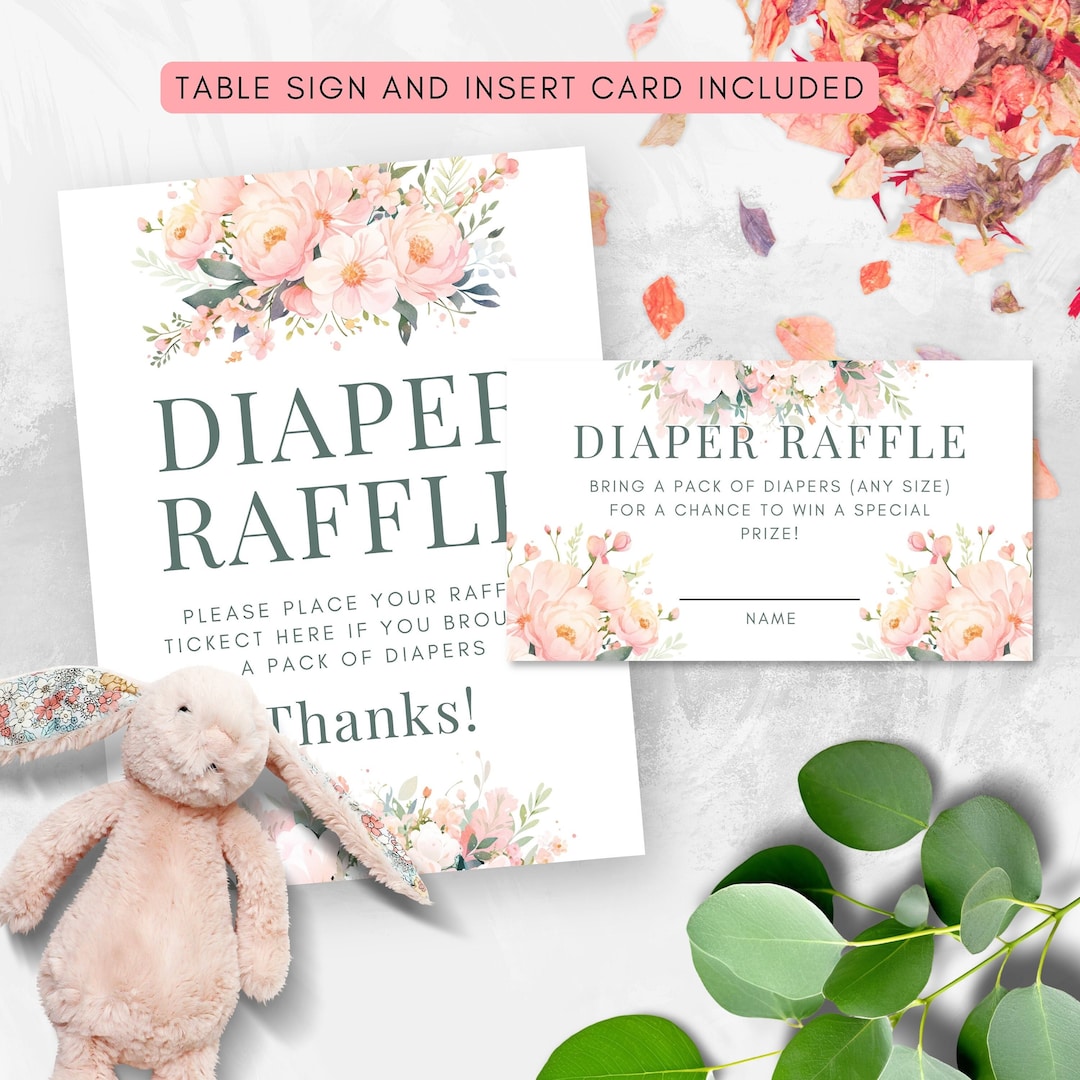 Diaper Raffle Game, Peach Floral Diaper Raffle Table Sign and Card ...