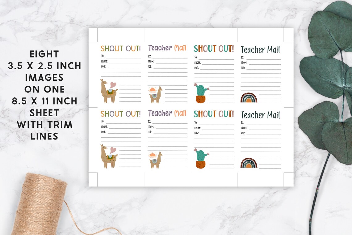 Printable Notes From Teacher Cards, Boho Llama Reward Cards, Rainbow ...