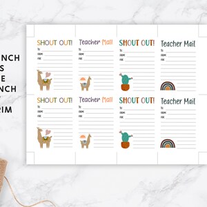 Printable Notes From Teacher Cards, Boho Llama Reward Cards, Rainbow ...
