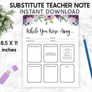 Substitute Teacher Note, While You Were Away, Printable Back to School ...