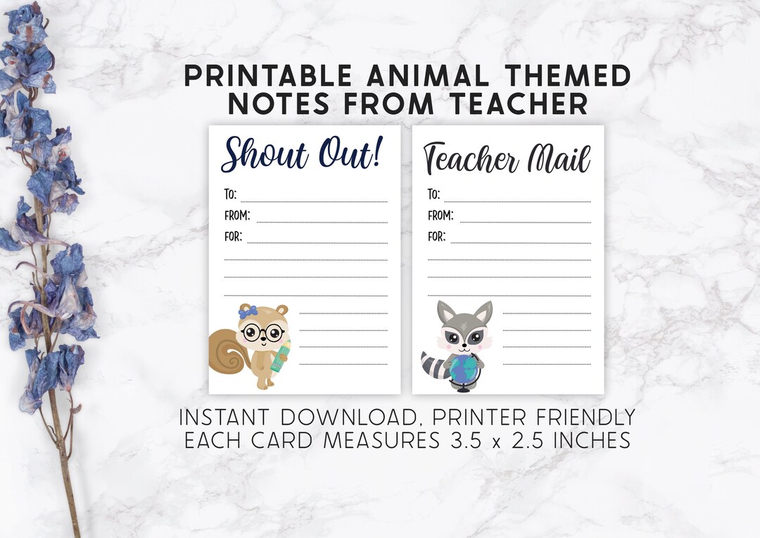 Printable Classroom Notes From Teacher Animal Teacher Mail - Etsy