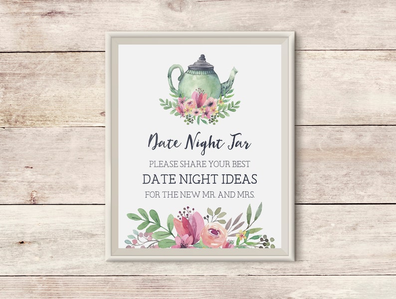 Printable Date Night Ideas Sign Bridal Shower Date Night Jar | Etsy