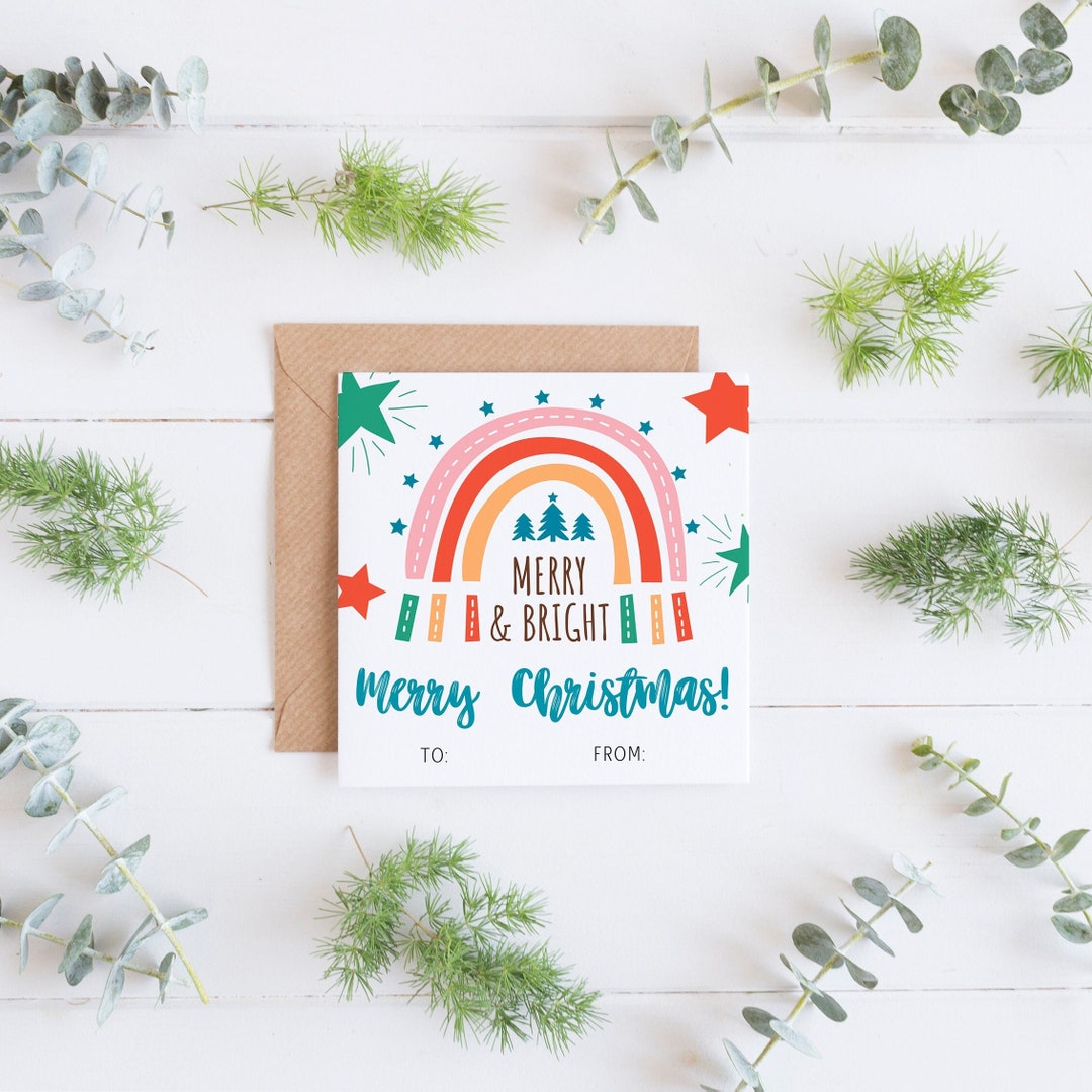 Editable Christmas Gift Tag Printable Holiday Rainbow Favor - Etsy