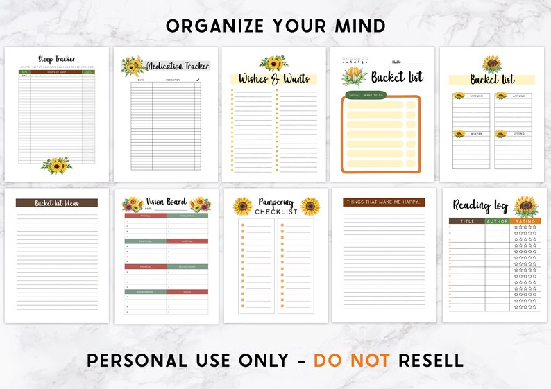 Printable Self Care Planner Sunflower Self Care Journal - Etsy