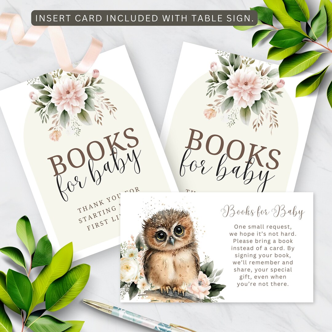 Books for Baby Table Sign, Baby Shower Book Request Insert Card ...