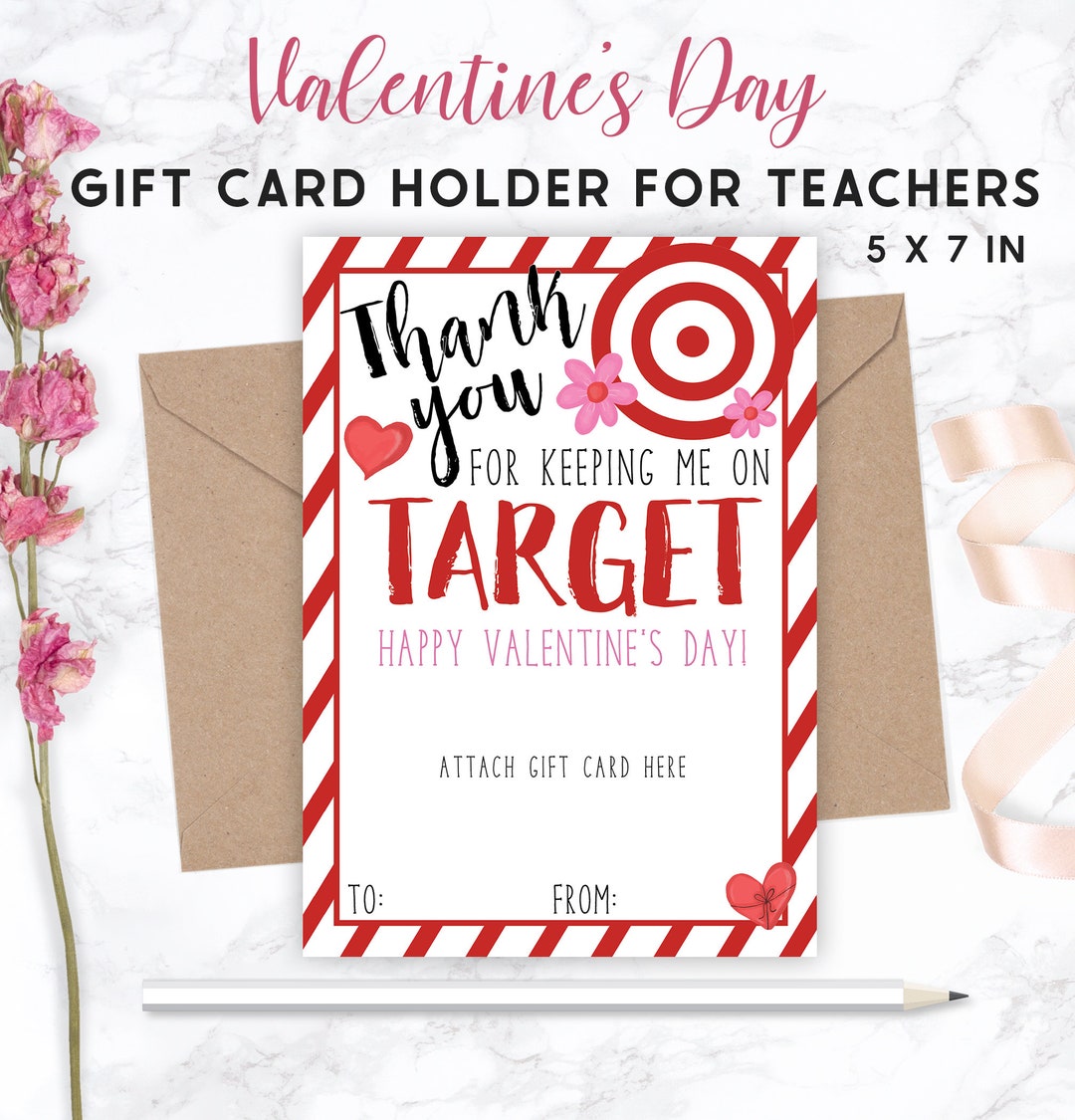 Teacher Valentine Gift Card Holder Printable Target Teacher - Etsy