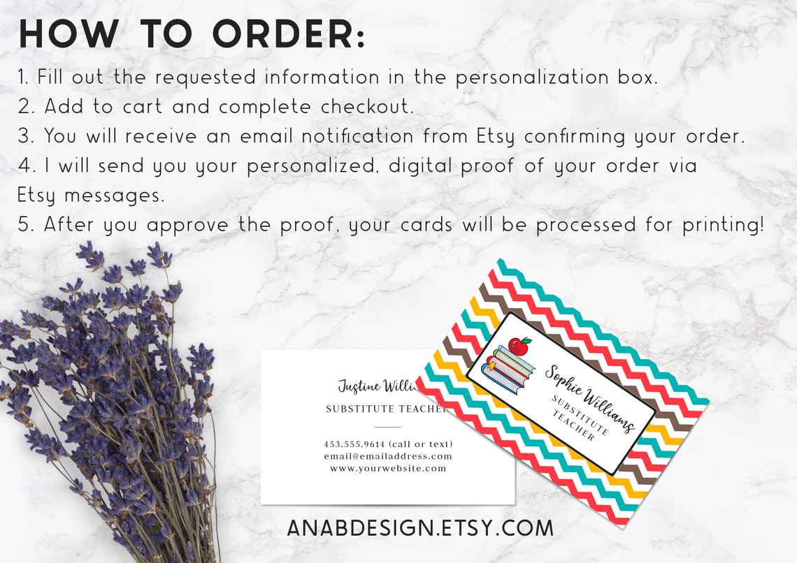 Substitute Teacher Business Cards Chevron Stripes Open House - Etsy