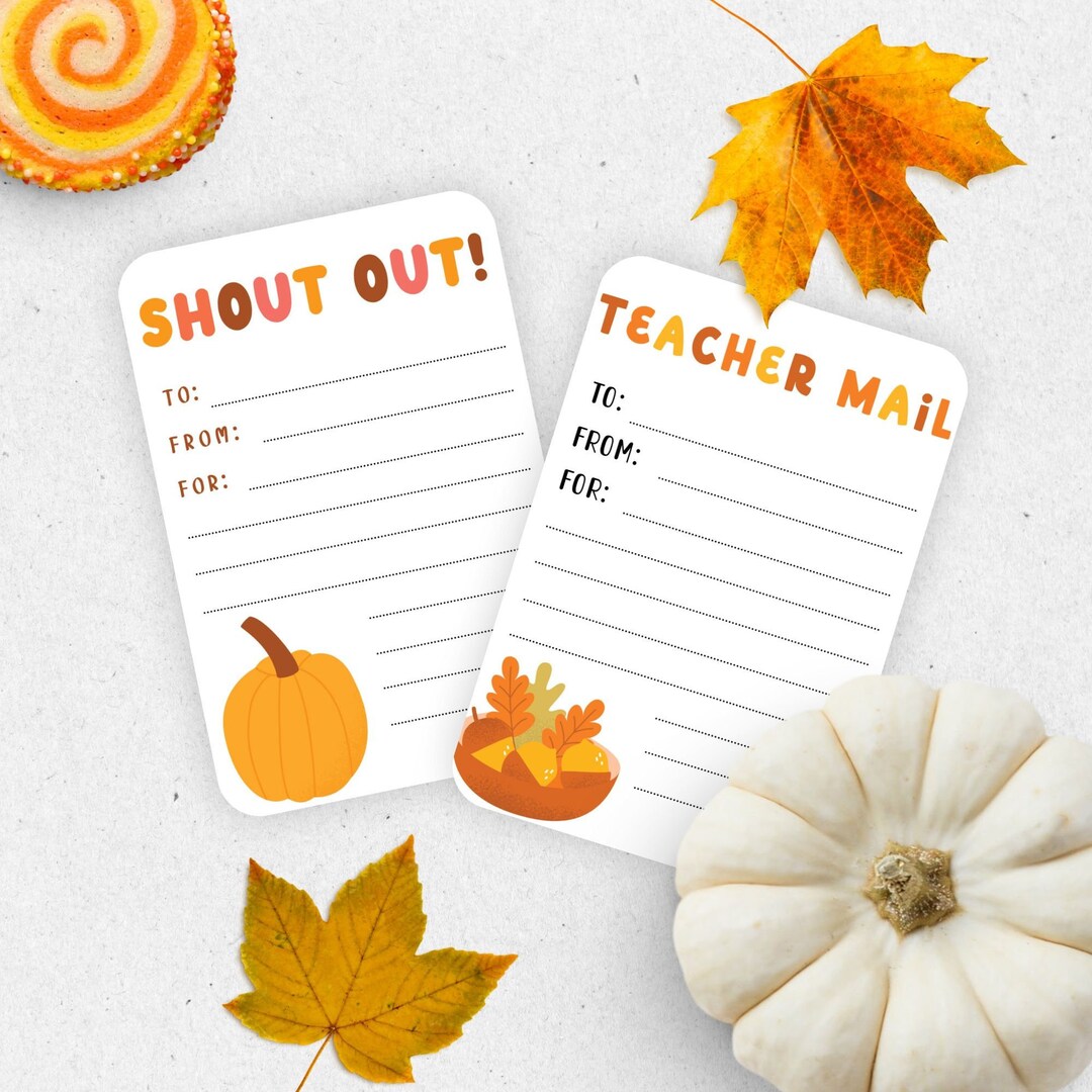 Printable Teacher Mail, Fall Notes From Teacher, Autumn Teacher Shout ...