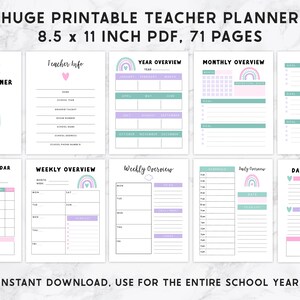 Printable Teacher Planner, Pastel Rainbow Teacher Binder, Big Teacher ...