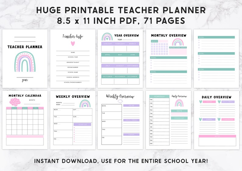 Printable Teacher Planner Pastel Rainbow Teacher Binder Big - Etsy