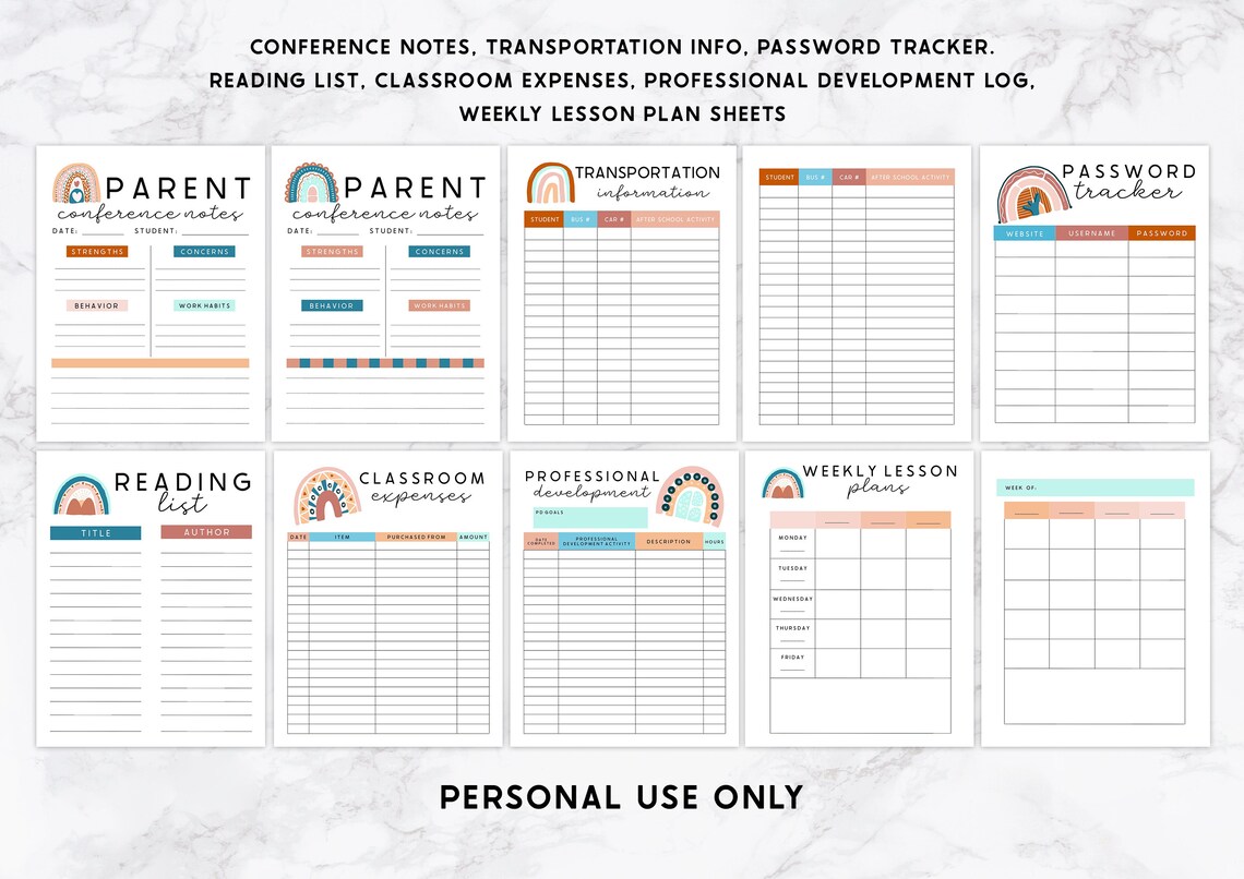 Big Teacher Planner Boho Theme Binder Planner Rainbow - Etsy