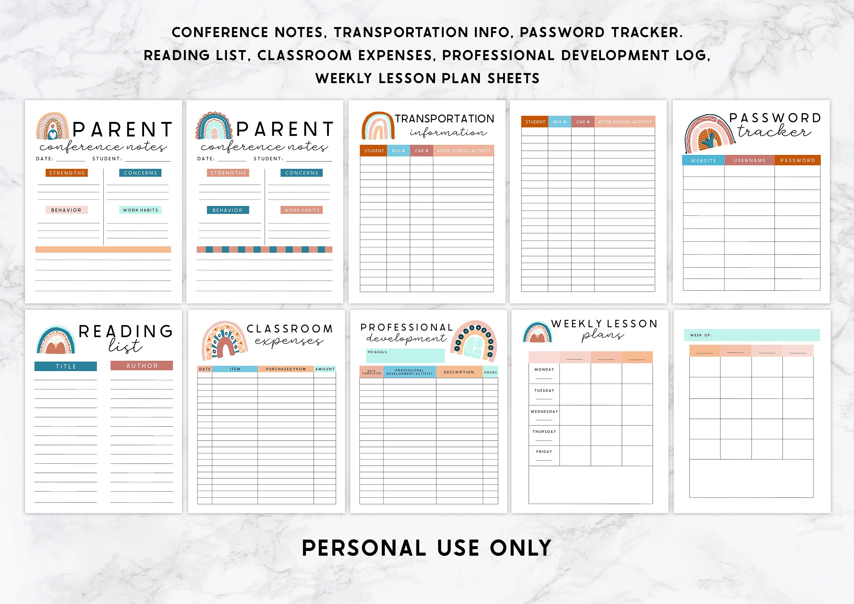 Big Teacher Planner Boho Theme Binder Planner Rainbow - Etsy