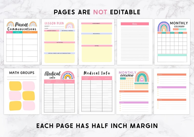 Printable Teacher Planner Rainbow Theme Ultimate Teacher - Etsy