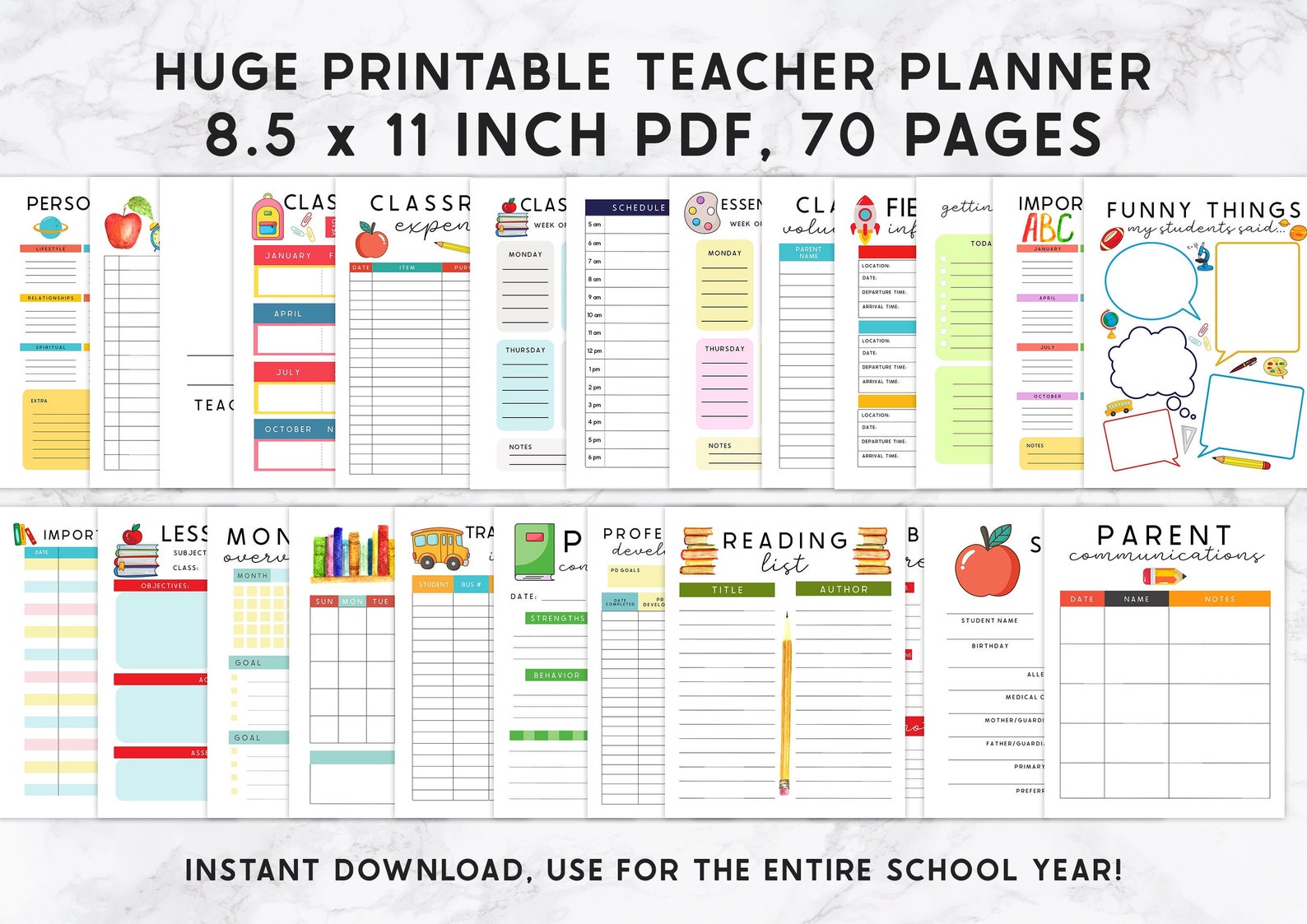 Printable Teacher Planner School Theme Ultimate Teacher - Etsy