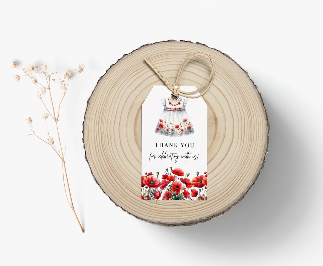 Baby Shower Favor Tag Template, Poppy Flower Thank You Tag, Editable ...