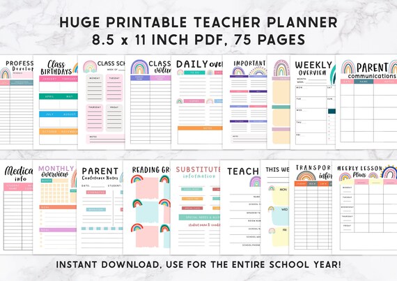 Printable Teacher Planner Rainbow Theme Ultimate Teacher - Etsy Australia